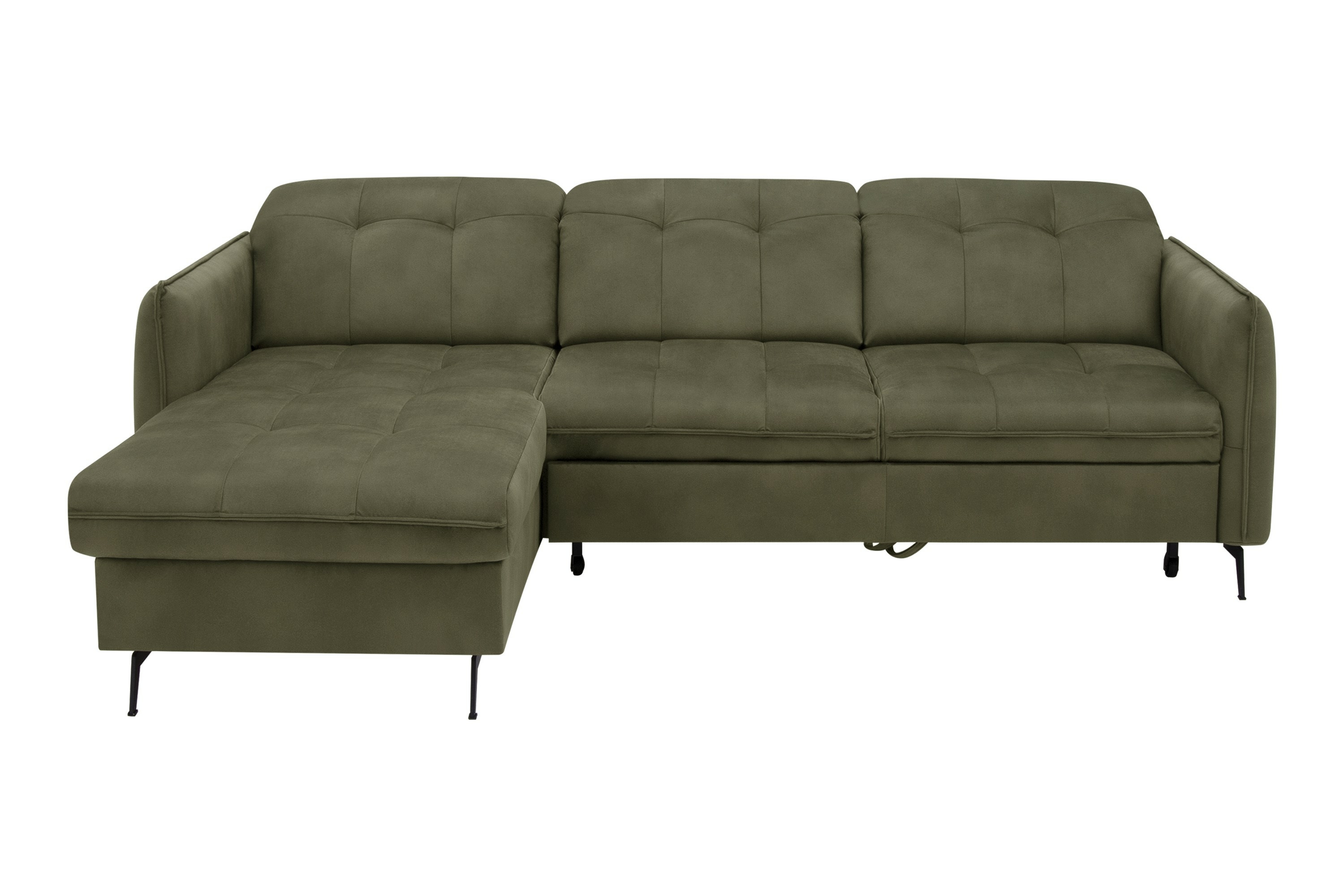 Rohová sedací souprava s nastavitelnými opěrkami hlavy olivově zelená GOJA levá | agatanabytek.cz